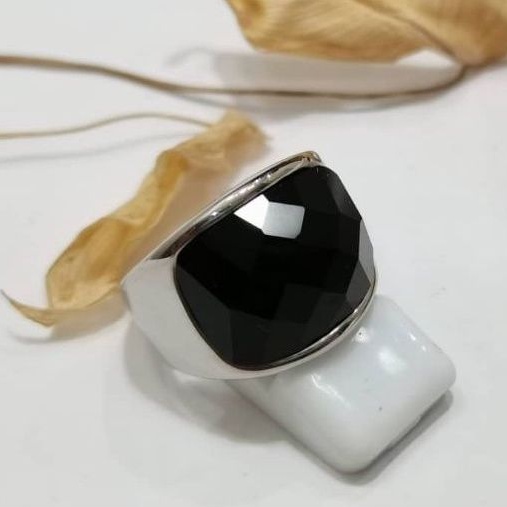 Stainless Steel Men's Ring With 14x18mm Black Agate Stone. Cincin Steel ...