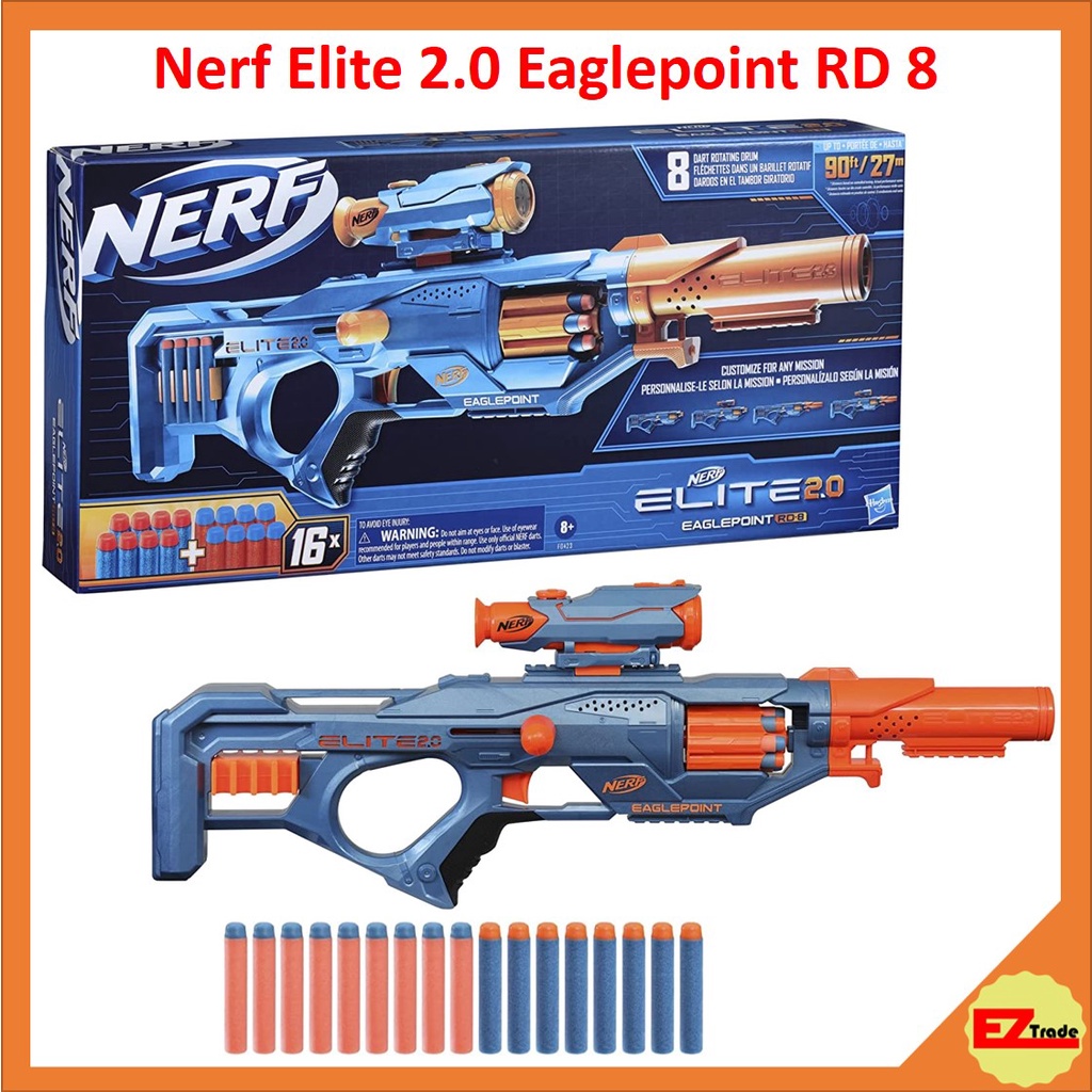 Hasbro NERF Elite 2.0 Eaglepoint RD-8 Blaster -- 8-Dart Drum, Detachable Scope and Barrel, 16 ...