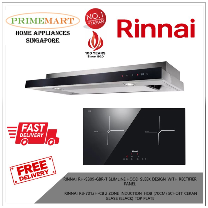 RINNAI RH-S309-GBR-T SLIMLINE HOOD + RINNAI RB-7012H-CB 2 ZONE ...
