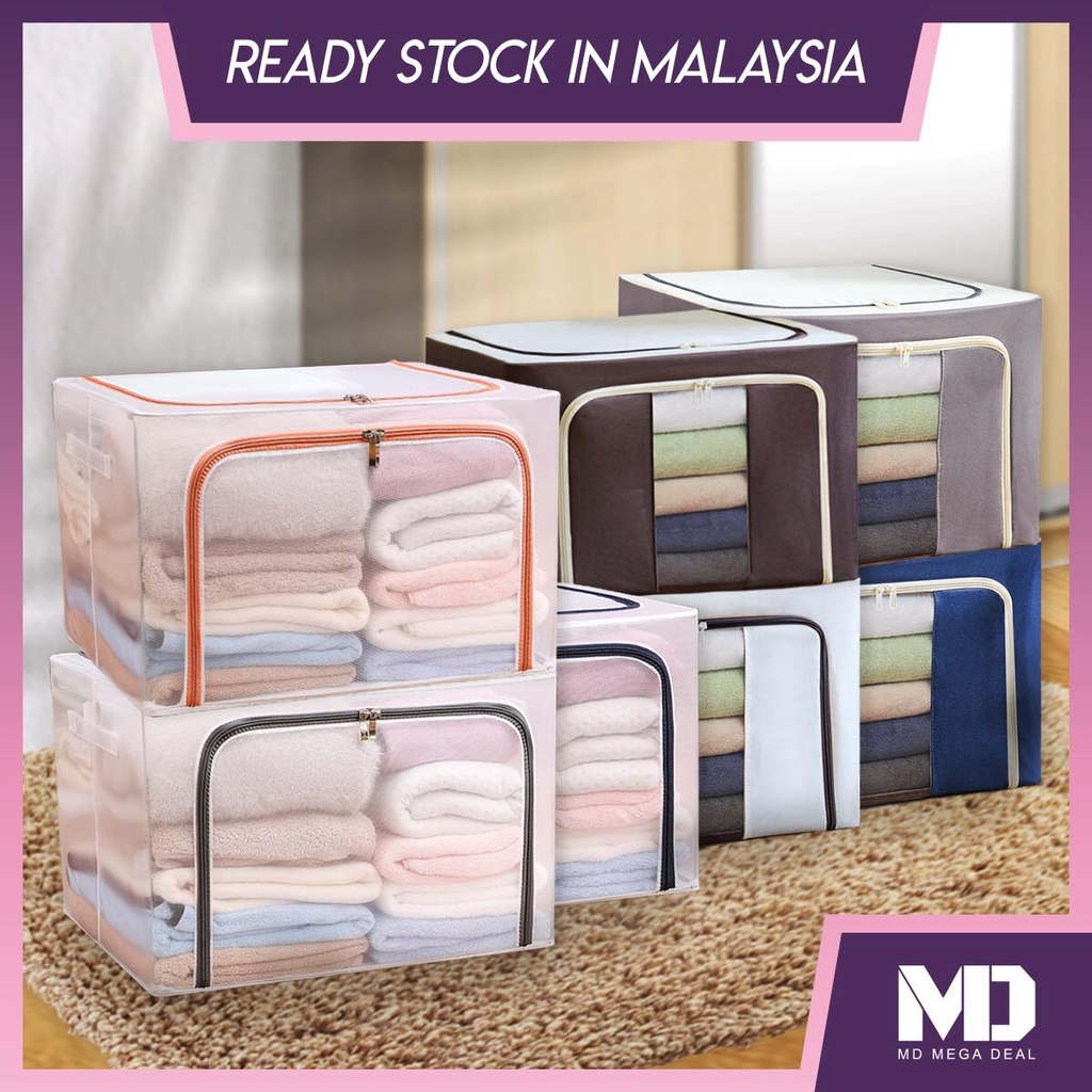 《Mega Deal》24/66/72/100L Large Storage Box Foldable Oxford Box Steel ...