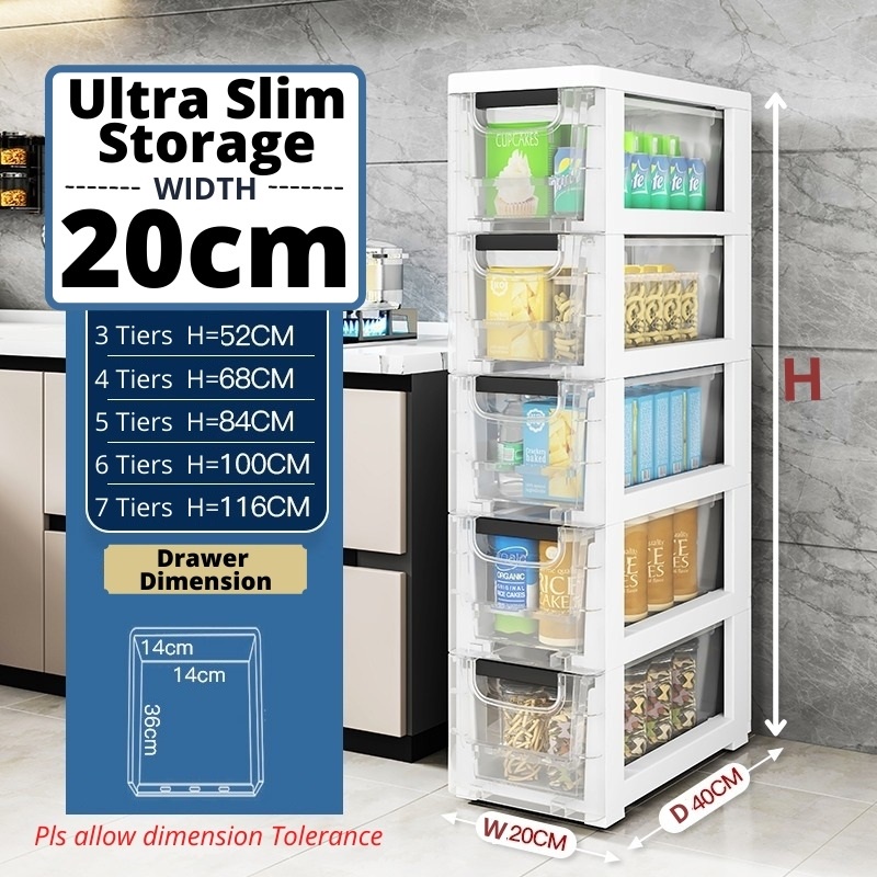 [20/30cm] Ultra-Slim Transparent Multi-Purpose Drawer Storage Cabinet ...