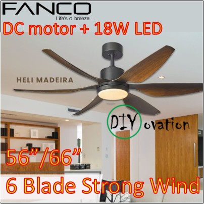 Fanco Heli DC Motor 56"/ 66" 6 Blade Ceiling Fan + 24W LED 3 tone Light ...