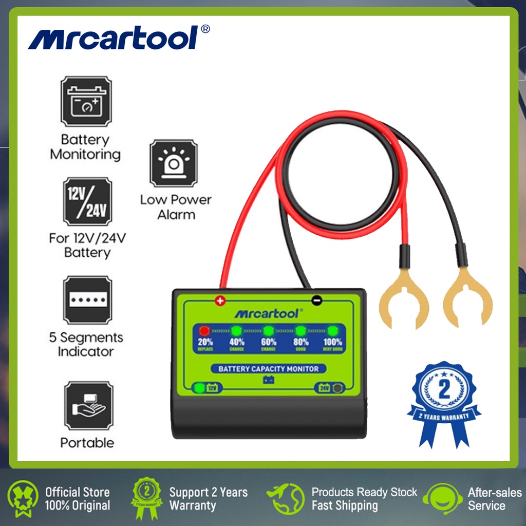 MRCARTOOL 12V/24V Car Motorcycle Battery Capacity Monitor Analyzer ...
