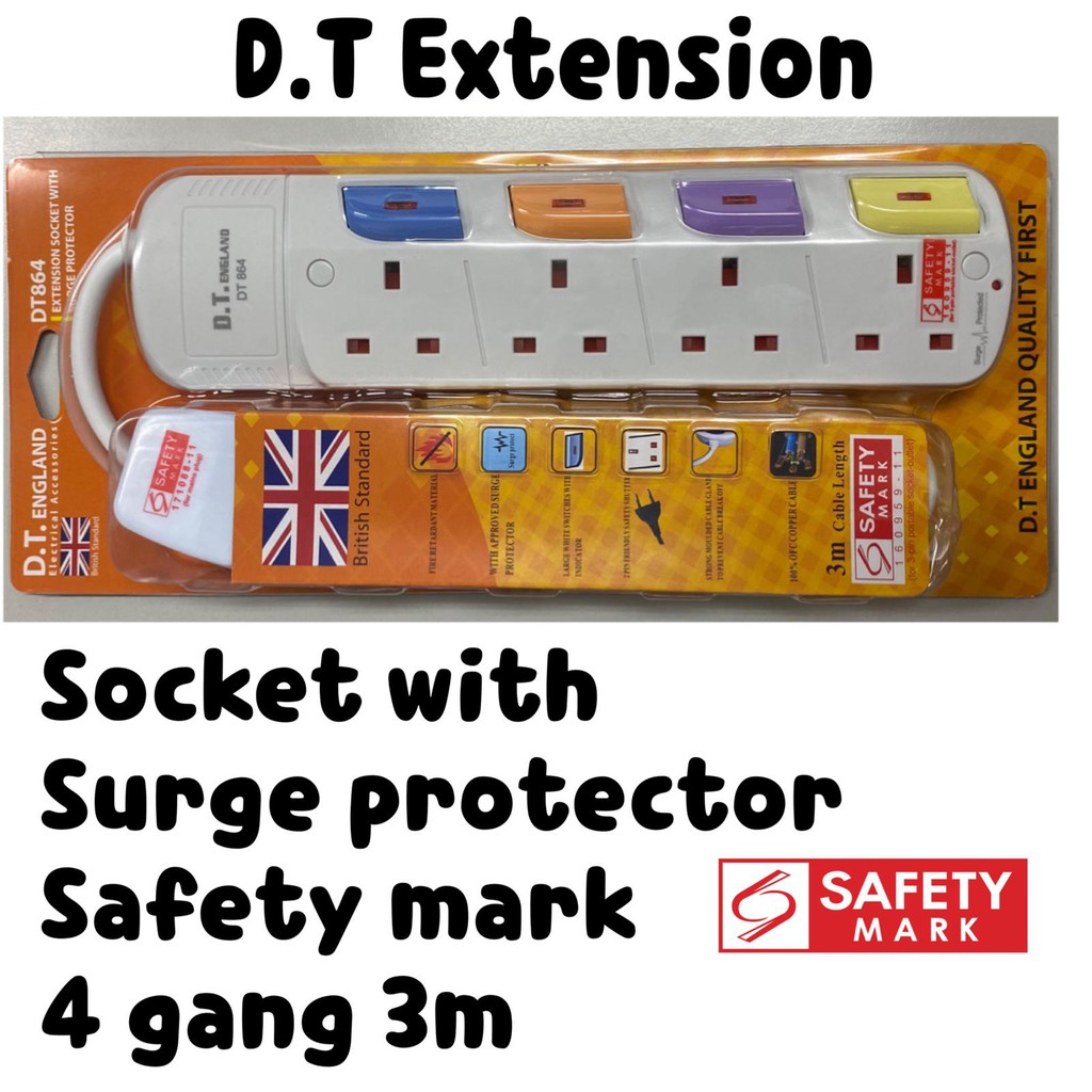 DT Extension Socket with Switch Protector 4 Gang 3M with Safety Mark ...