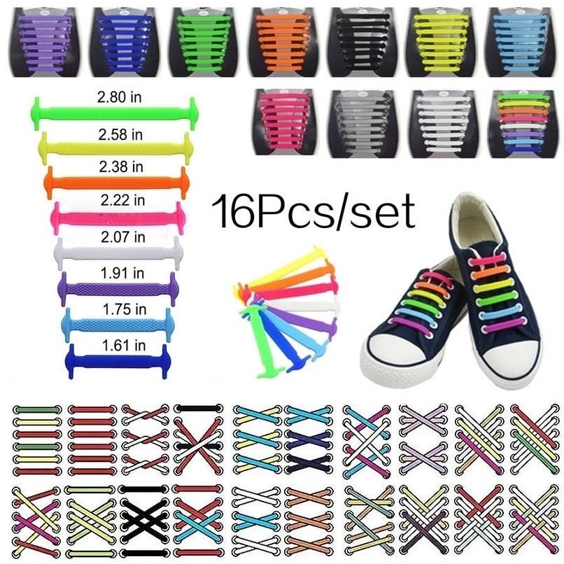 16pcs Lazy No Tie Elastic Silicone Shoelace Shoe Laces for Sneakers ...