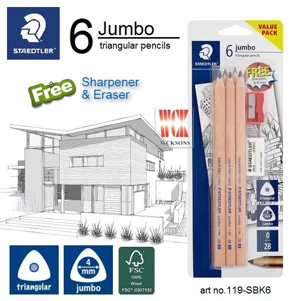 STAEDTLER 2B JUMBO TRIANGULAR PENCILS ( 6'S ) | Shopee Singapore