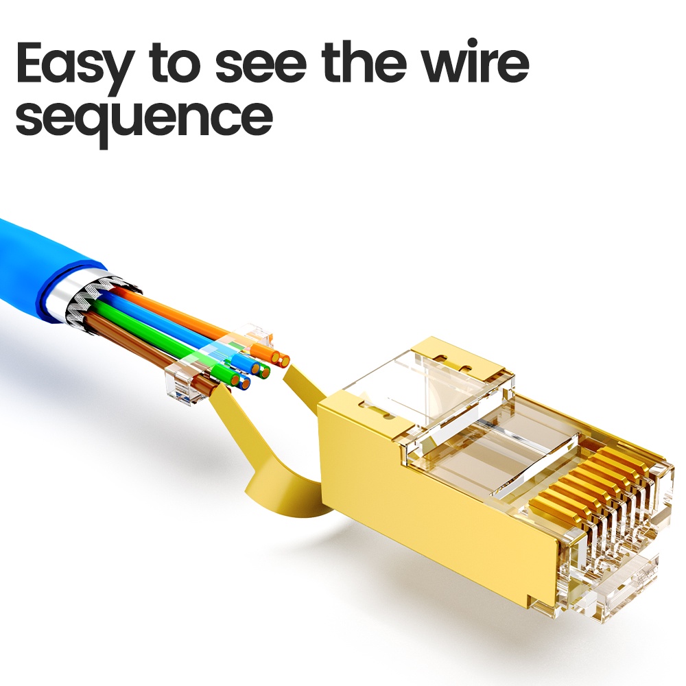 AMPCOM Pass Through CAT7 RJ45 Connector, CAT6A/7 50U Gold-plated Pass Thru Shielded STP rj45 ...