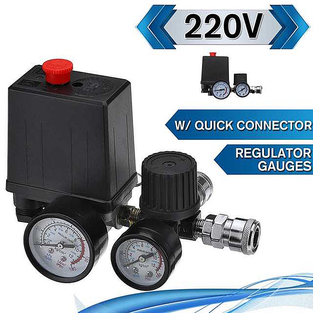 AC 220V Air Compressor Pump Pressure Control Switch 4 Port Manifold ...
