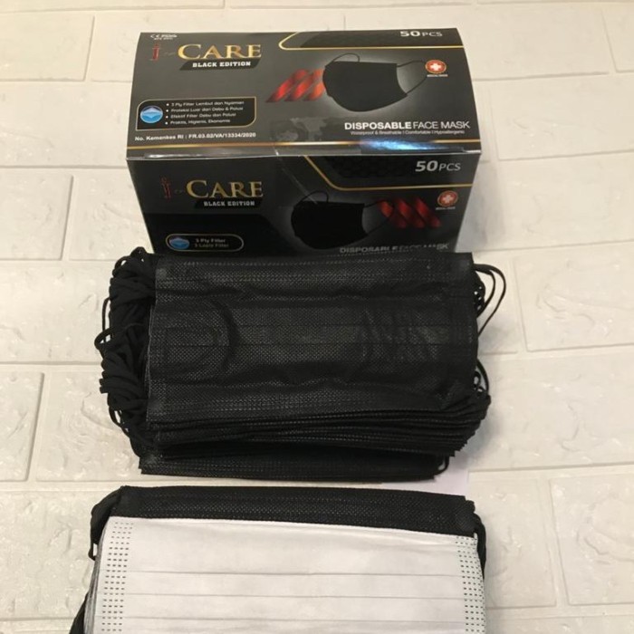 HITAM Icare Black Earloop Mask 3ply Earloop contains 50 Pcs i-Care ...