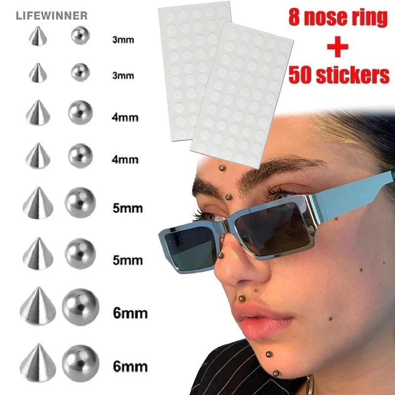 Stainless Steel Fake Piercing Stud Set / False Nose Lip Ring Stud ...