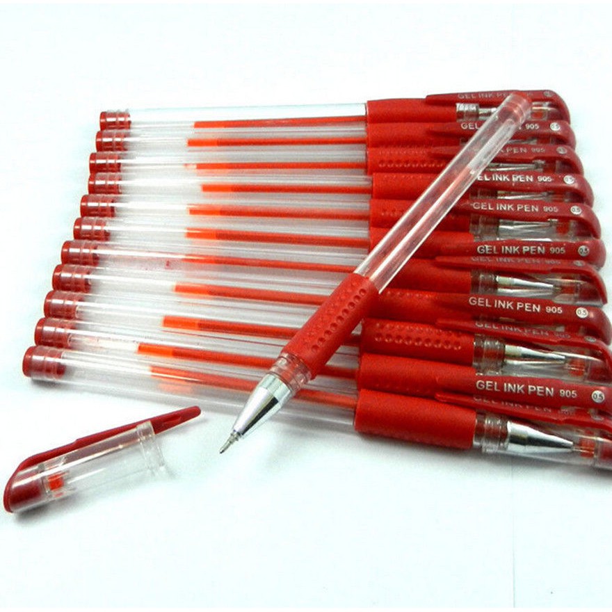 10Pcs 0.5mm Red Gel Ink Rollerball Ballpoint Pen Stationery Office ...