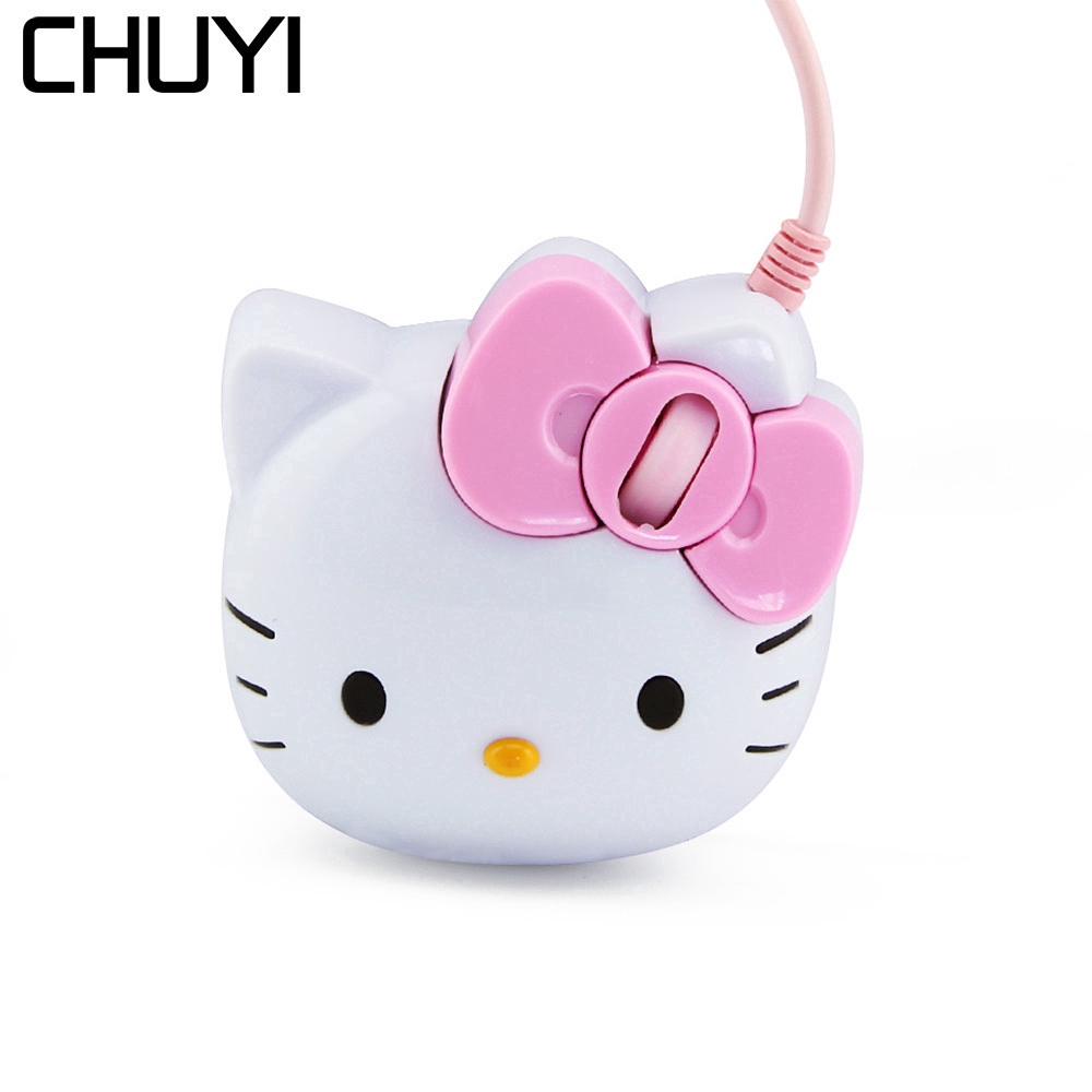 CHUYI Mini Hello Kitty Wired Mouse Optical Cartoon Cat Computer Mice ...