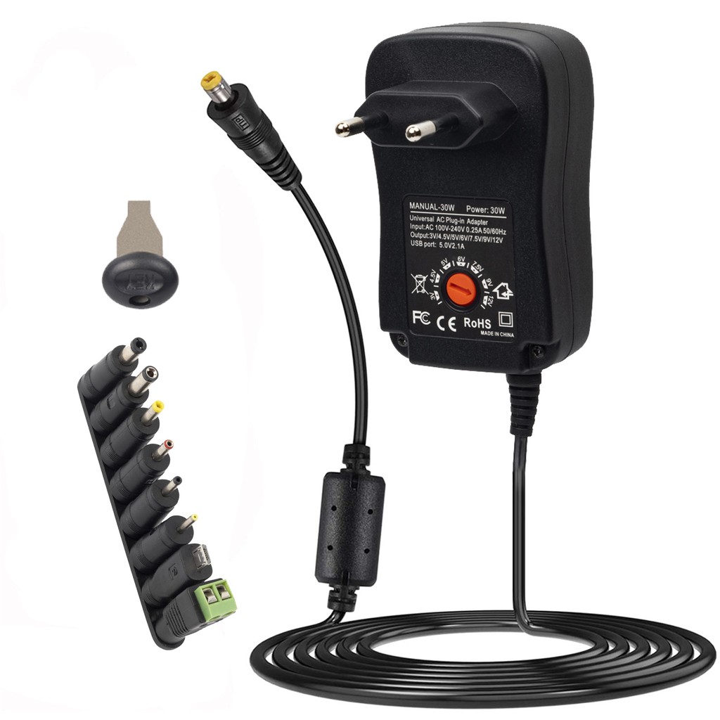 30W Universal Adjustable Power Adapter Charger AC To DC Plug 3V 4.5V 5V ...