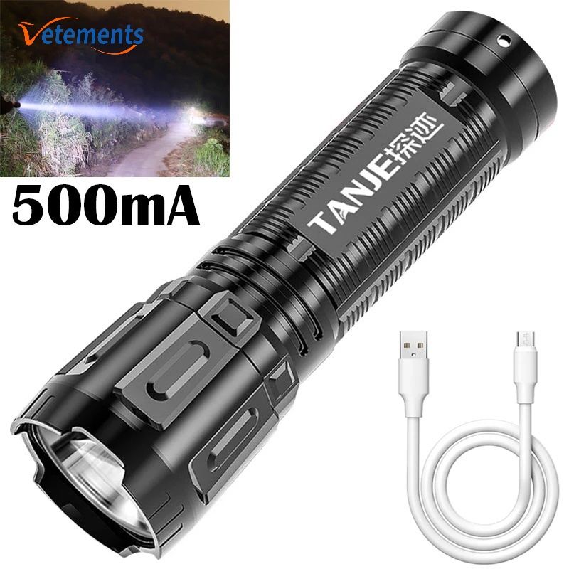 1 Pc USB Charging Strong Bright ABS Flashlight/ 3 Modes Adjustable ...