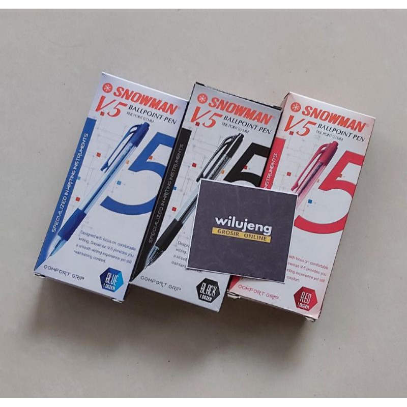 HITAM MERAH Pen V5 Snowman Comfort 0.7 Black / Blue / Red (pcs) (13gr ...