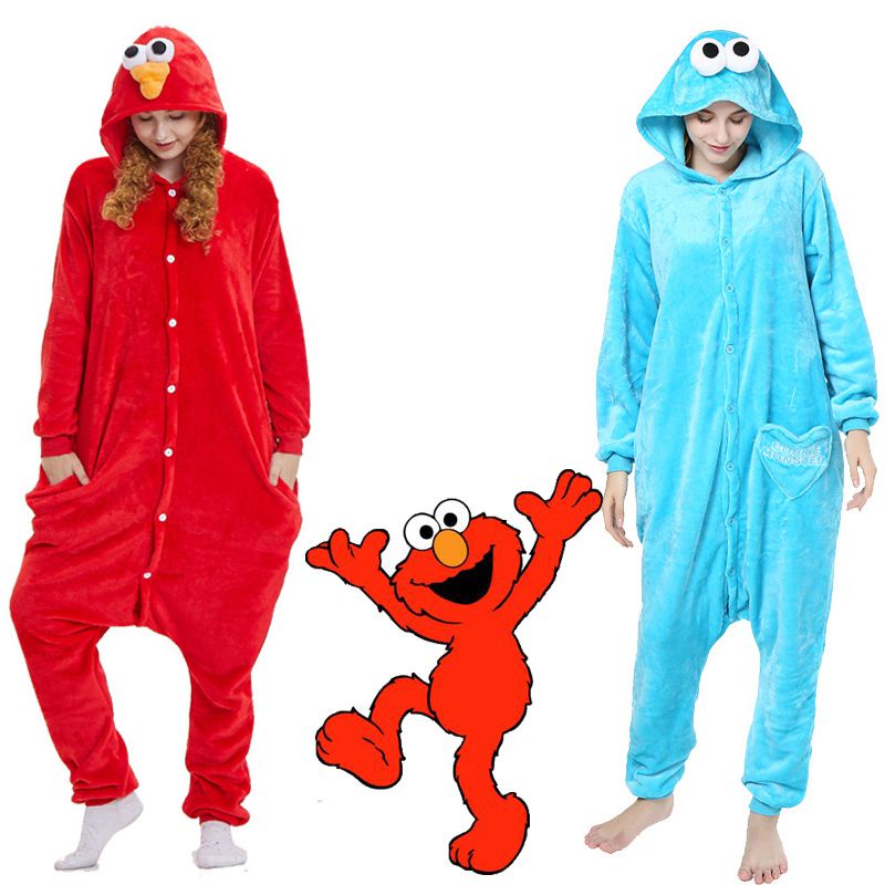 Sesame Adult Cute Street Elmo Cookie Monster Costume Pajamas Cozy ...