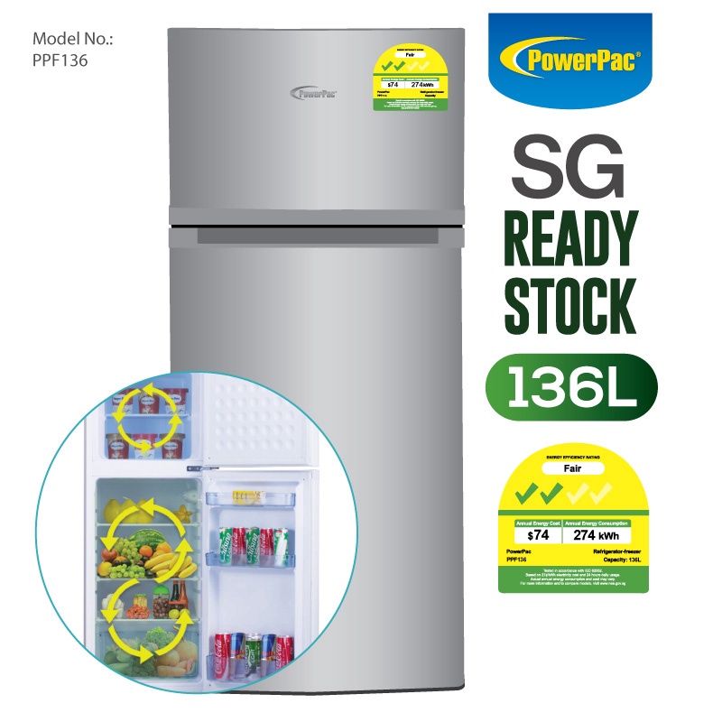 PowerPac 136L 2 Door Bar Fridge with Freezer (PPF136) | Shopee Singapore