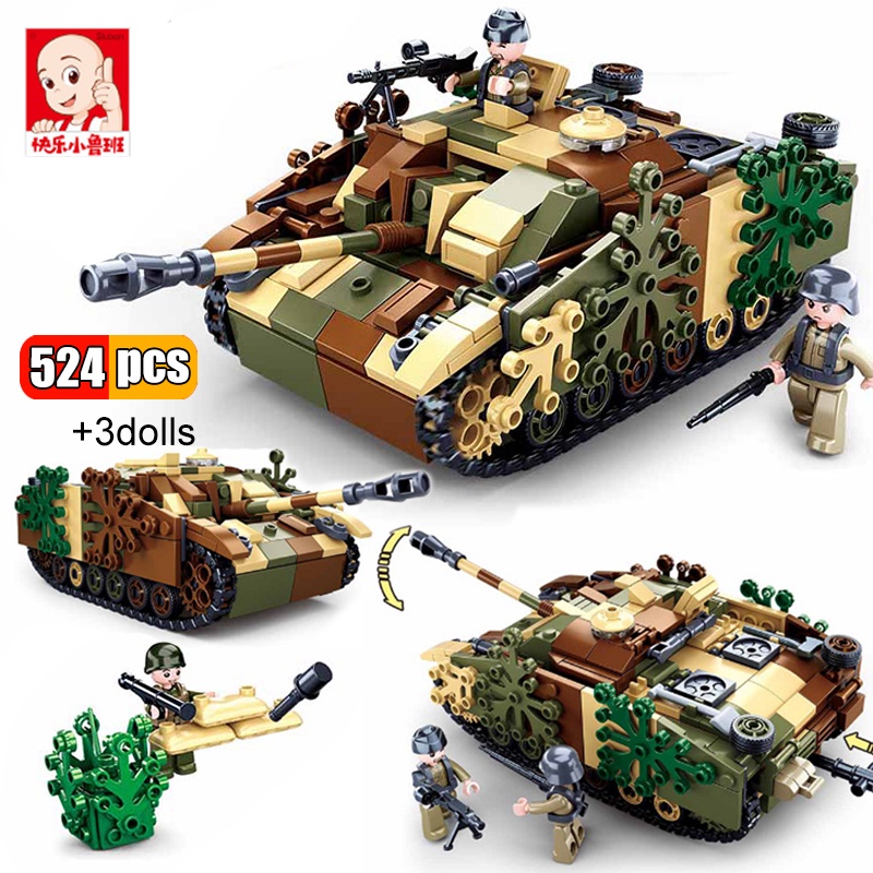 524Pcs Sluban 0858 Military Army Weapons Series UK US WW2 Armored ...