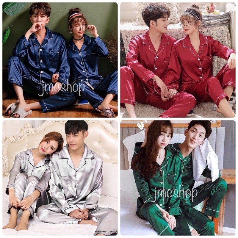 Premium satin long couple pajama package for men and women men's and ...