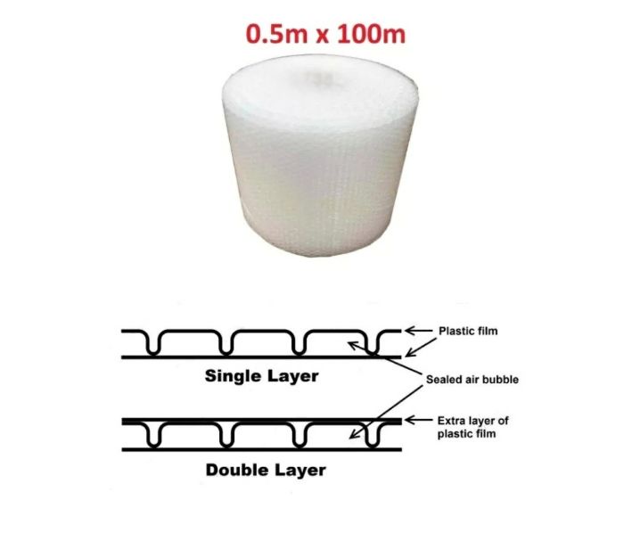 SINGLE / DOUBLE LAYER BUBBLE WRAP HIGH QUALITY 100 METER LENGTH X 0.5 METER WIDTH FRAGILE ...