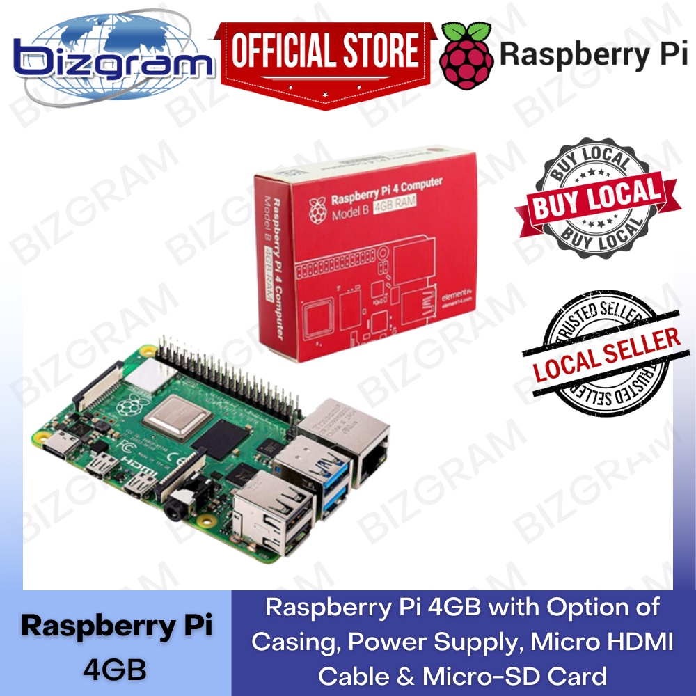 Raspberry Pi 4GB Alone & Bundle option of Casing, Power Supply, Micro ...
