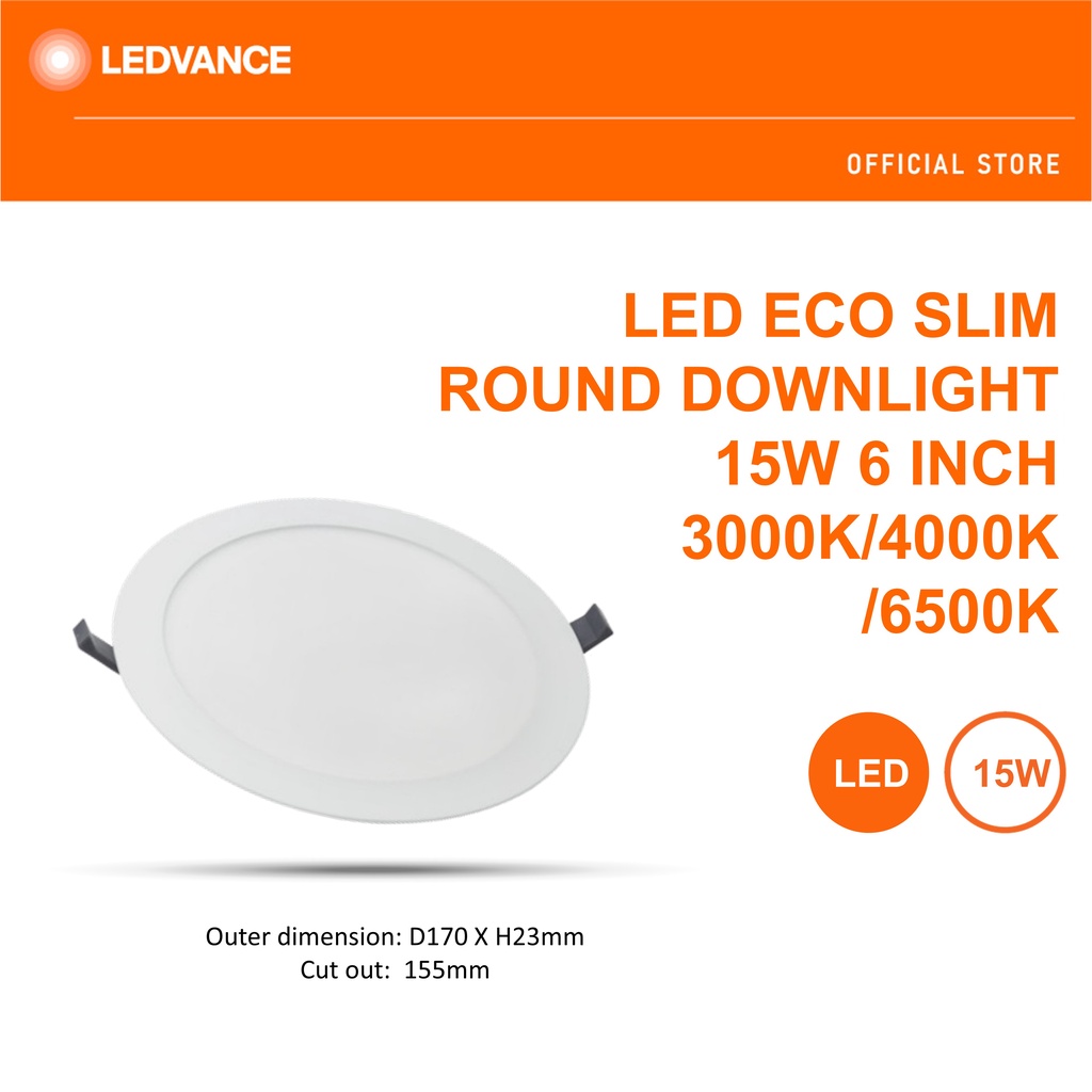 LEDVANCE LED Eco Slim Round Downlight 15W 6 Inch (3000K/4000K/6500K ...