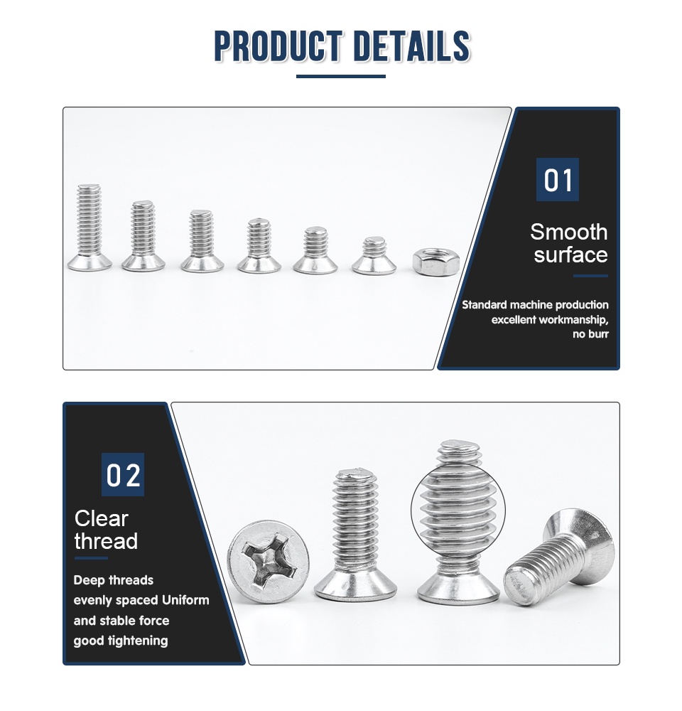 NINDEJIN Flat Head Screw Set M4-M8 304 Stainless Steel Countersunk Flat ...