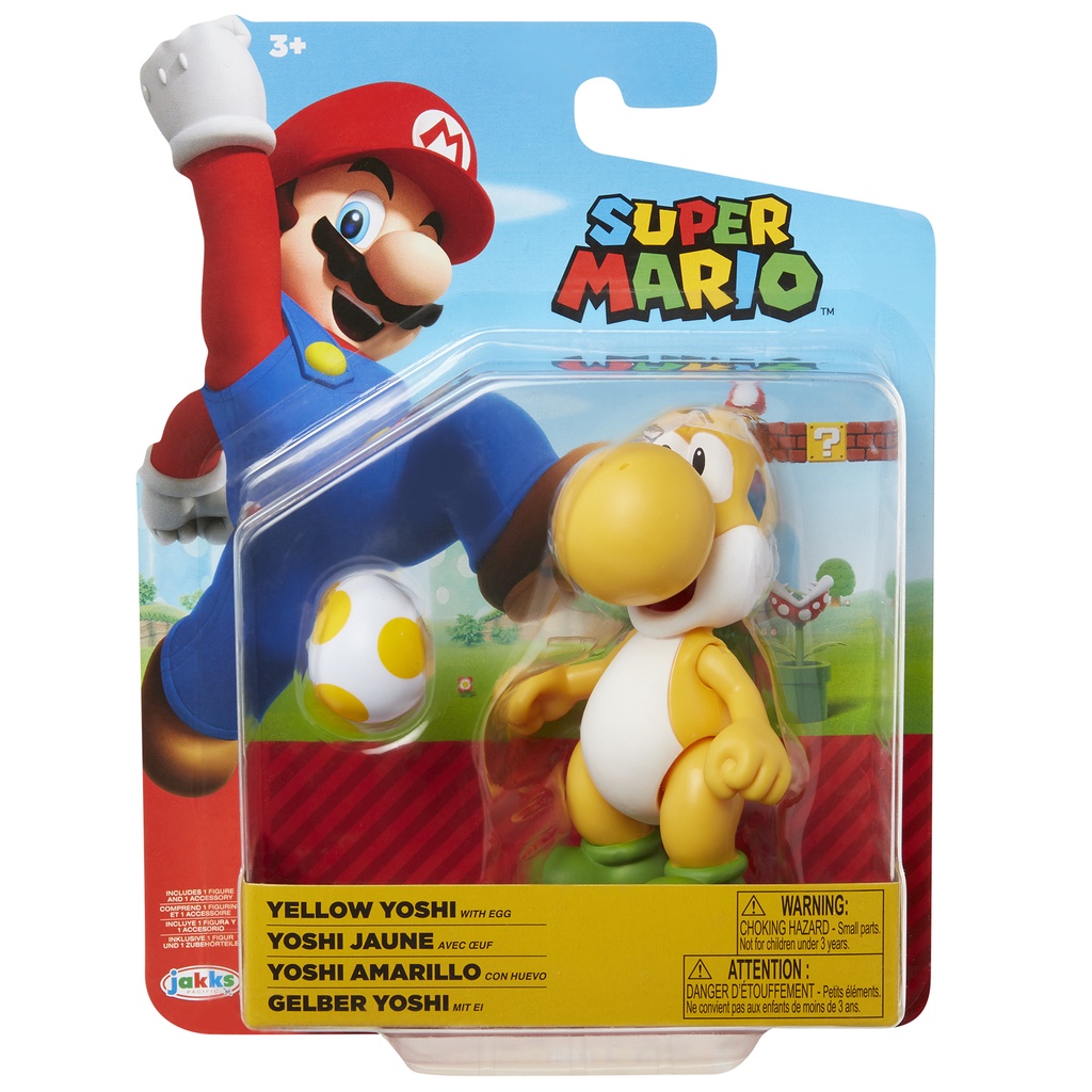 Super Mario 4 inch Yellow Yoshi with Egg Articulated and Bendable ...