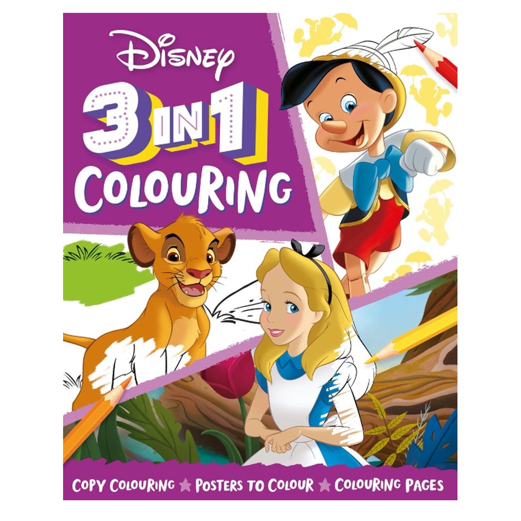 Disney 3 in 1 Colouring Book With Guide & Posters for Kids To Learn ...