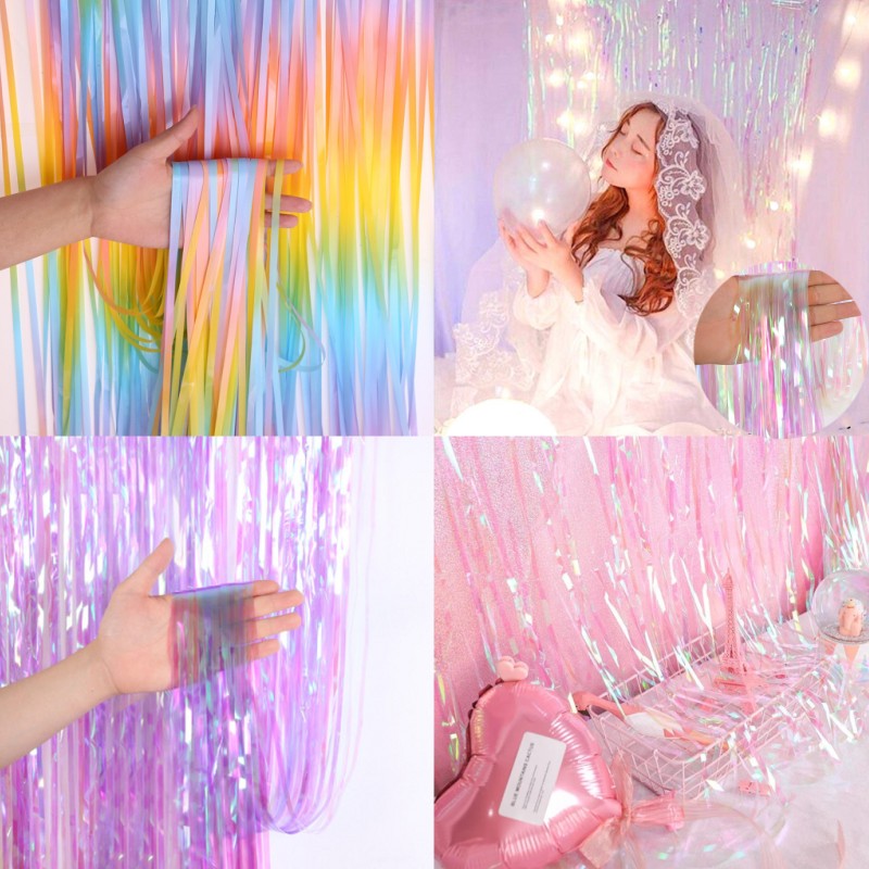 2M Shiny Party Backdrop Curtains Rain Sequin Tinsel Foil Curtain Photo ...