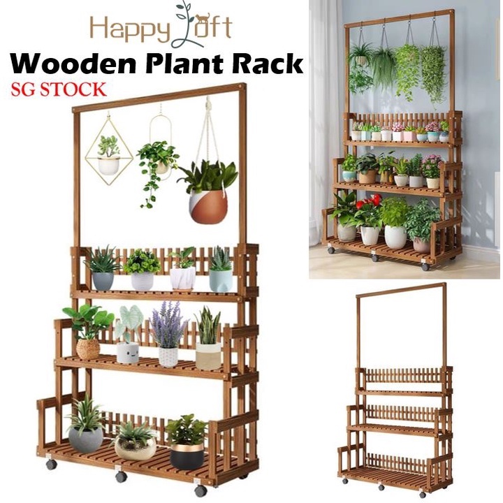 Plant Rack Plant Stand with wheels Wooden Plant Self Flower Rack For ...