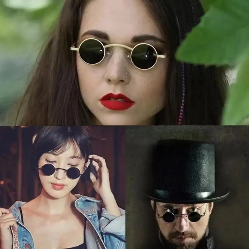 Retro Mini Sunglasses Metal Frame Gold Black Red Small Round Sun ...