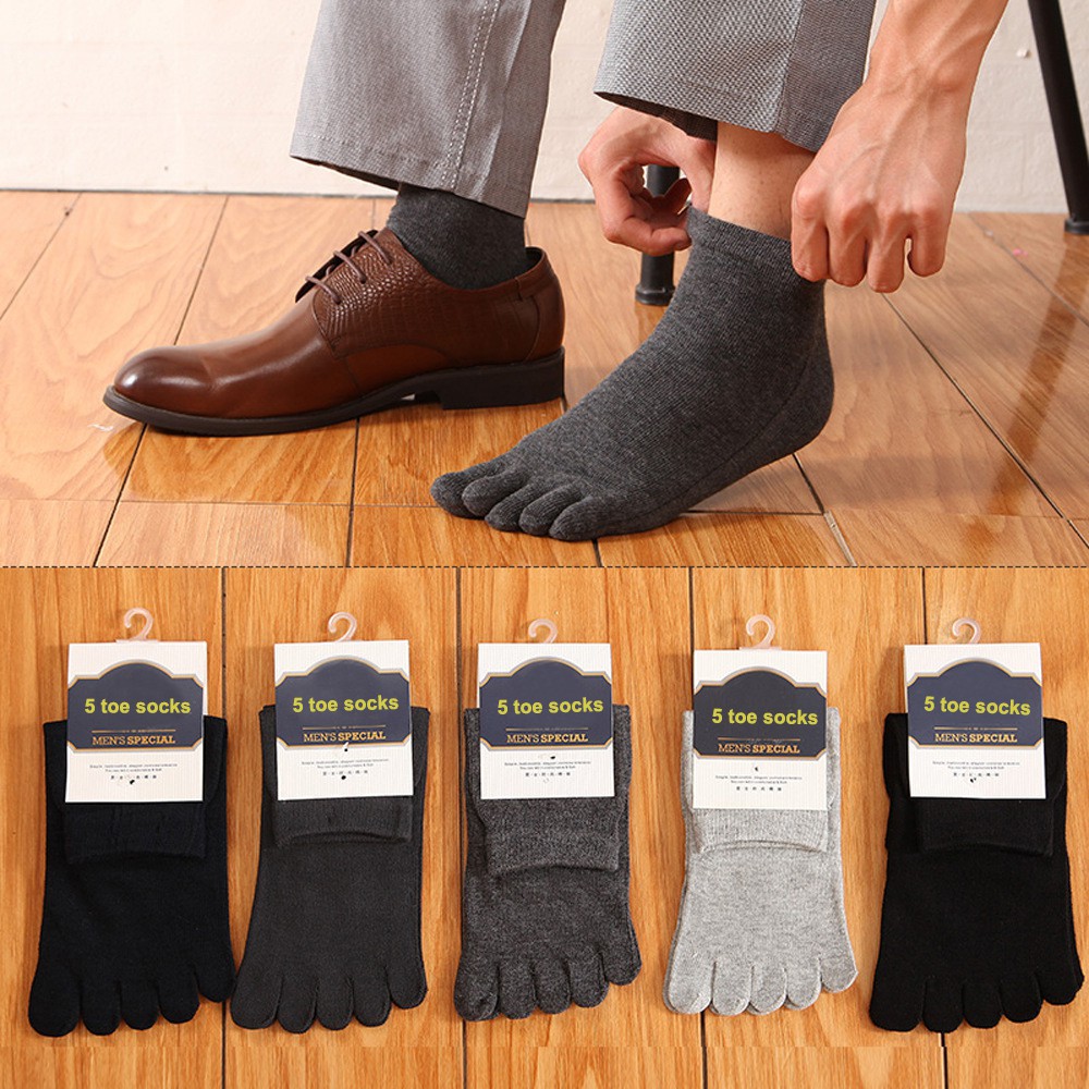 Men's Solid Cotton Sweat-absorbing Casual Business Toe Socks | Shopee ...