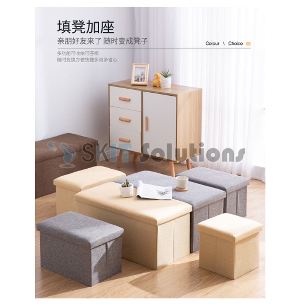 Ottoman Fabric / Leather Storage Box Foldable Sofa Seat Stool Organizer ...