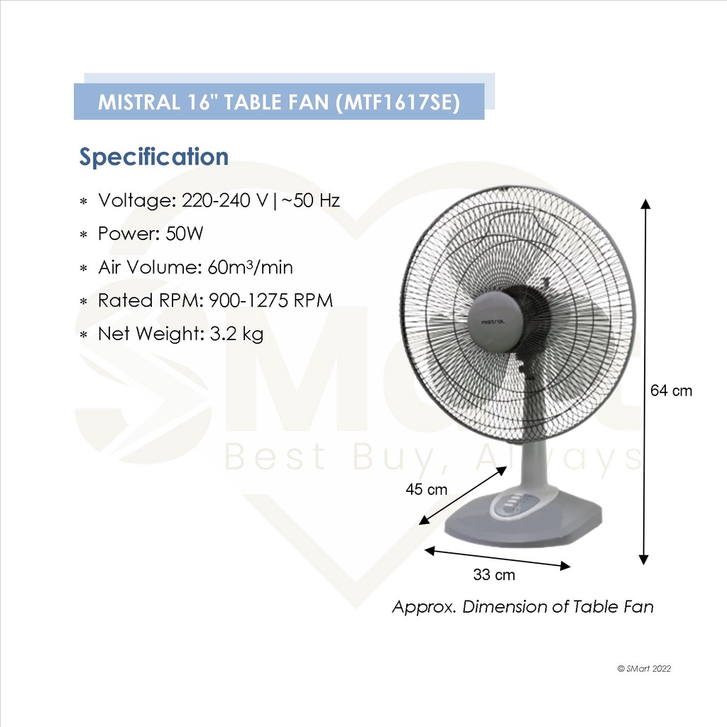 Mistral 12"/16" Table Desk Fan [MTF1217SE] [MTF1617SE] | Shopee Singapore