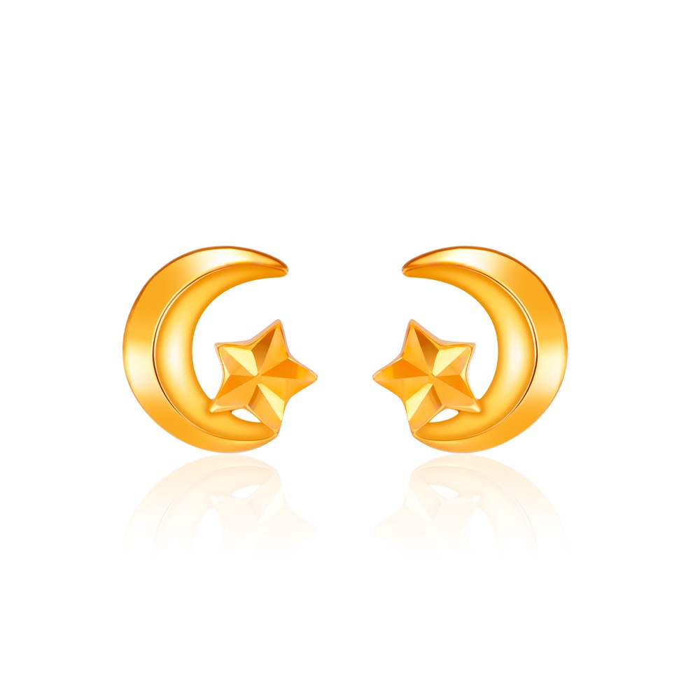 SK Jewellery 916 Moon & Star Gold Earring | Shopee Singapore