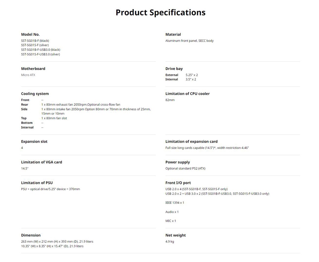 SILVERSTONE SG01-F Micro-ATX Casing Micro ATX motherboard & ATX PSU compatible (1 YEAR WARRANTY ...
