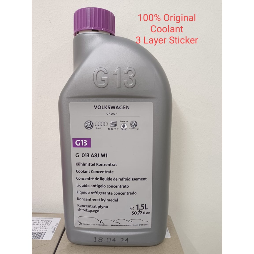 G013A8JM1 VW AUDI COOLANT G13 1.5 LITER COOLING LIQUID COOLANT VOLKSWAGEN 3 LAYER STICKER ...