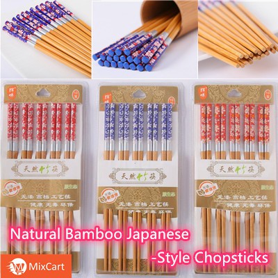 10 Pairs Natural Bamboo Japanese Chopsticks Smooth Surface Non-Slip ...