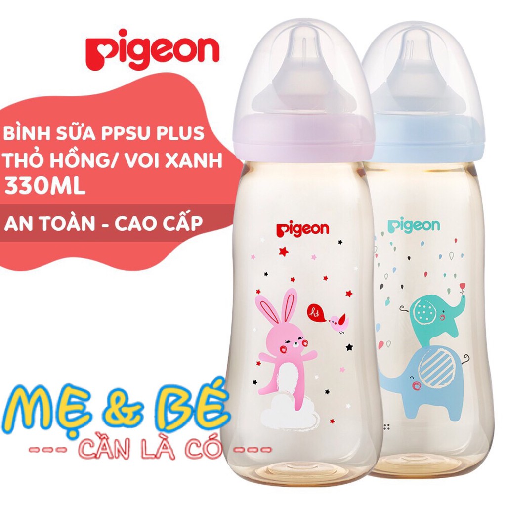 Ppsu Plus Wide Neck Pigeon Pink Rabbit/Blue Elephant Milk Bottle 330ml (L) | Shopee Singapore