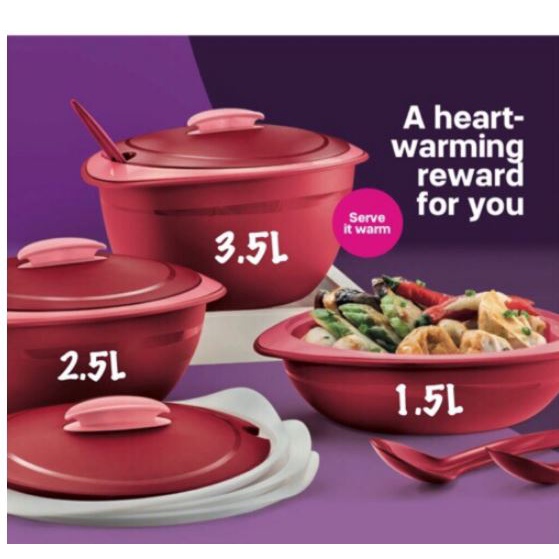 STOK TUPPERWARE INSULATED SERVER Red WITH SERVING SPOON ( 1.5L / 2.5L ...