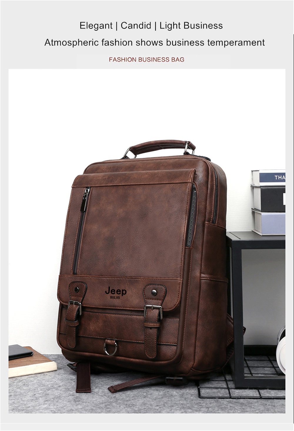 JEEP BULUO Backpack Fashion Leather Men Business Male 15.6" Laptop Bag ...