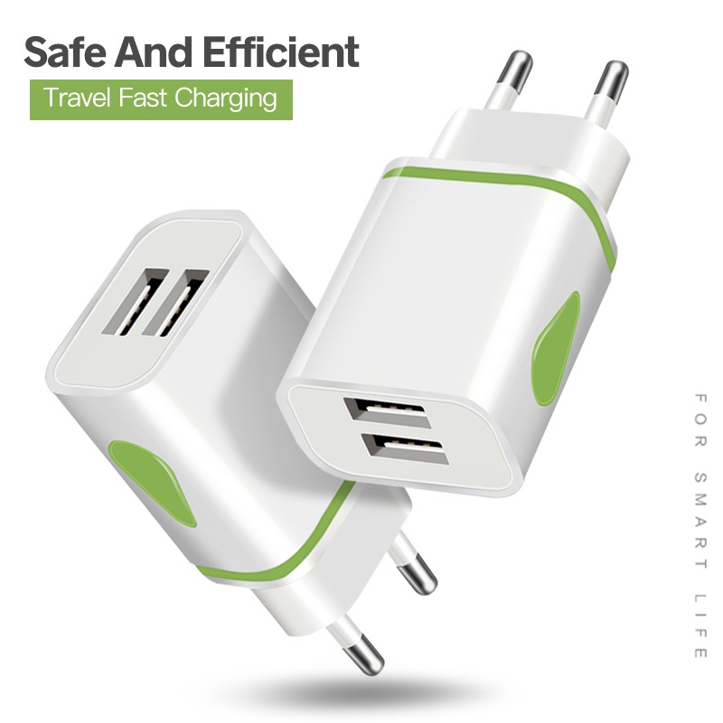 Universal 2.1A Dual Output Port USB Fast Charger EU Round Pin Plug 2.1A ...