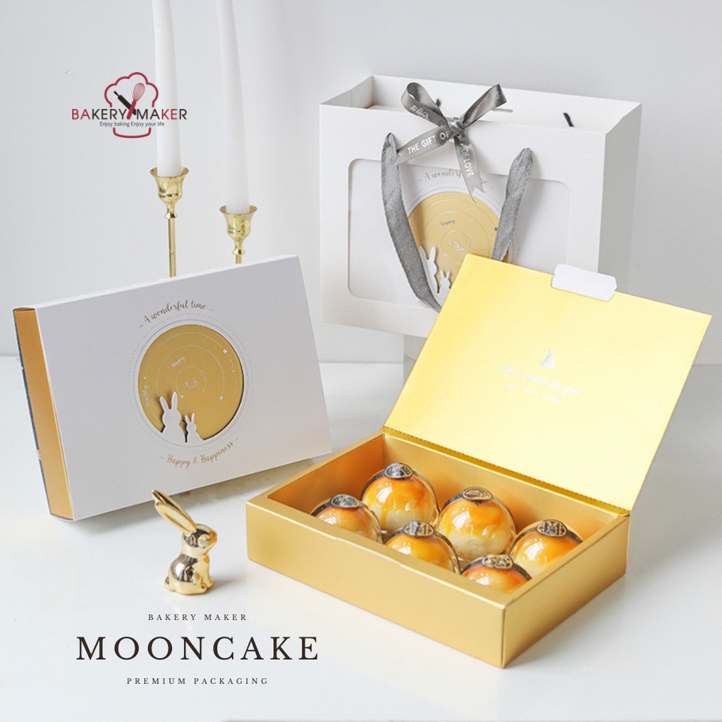 Mid-Autumn Dessert Box With Golden White Rabbit Pattern/Mooncake ...