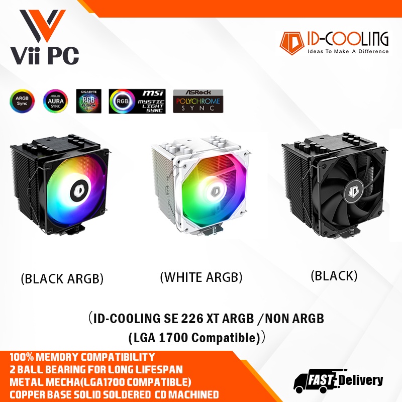 ID COOLING SE 226 XT ARGB SNOW BLACK 220W TDP CPU COOLER | 6 HEATPIPE ...