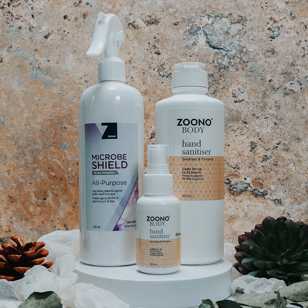 Zoono 1x50ml hand sanitizer 1x500ml hand sanitizer and 1x 500ml surface ...