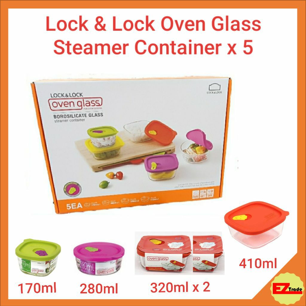 5 pcs Lock & Lock n Lock Oven Glass Steamer Containers (170ML, 280ML, 320ML x 2, 410ML) | Shopee ...