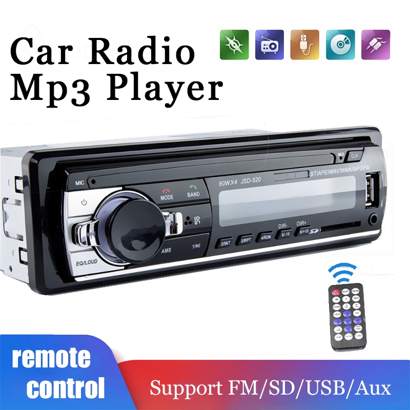 1 DIN 12/24v Car Radio MP3 Player Stereo Player Bluetooth4.0 60Wx4 FM ...