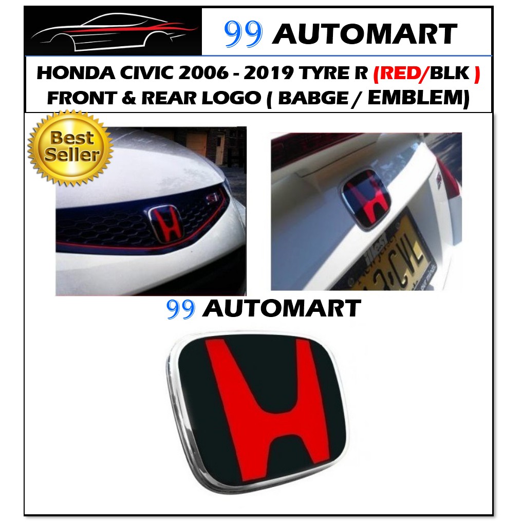 Front And Rear Emblem Honda Civic Type-R Car Emblem Logo ( Red + Black ...
