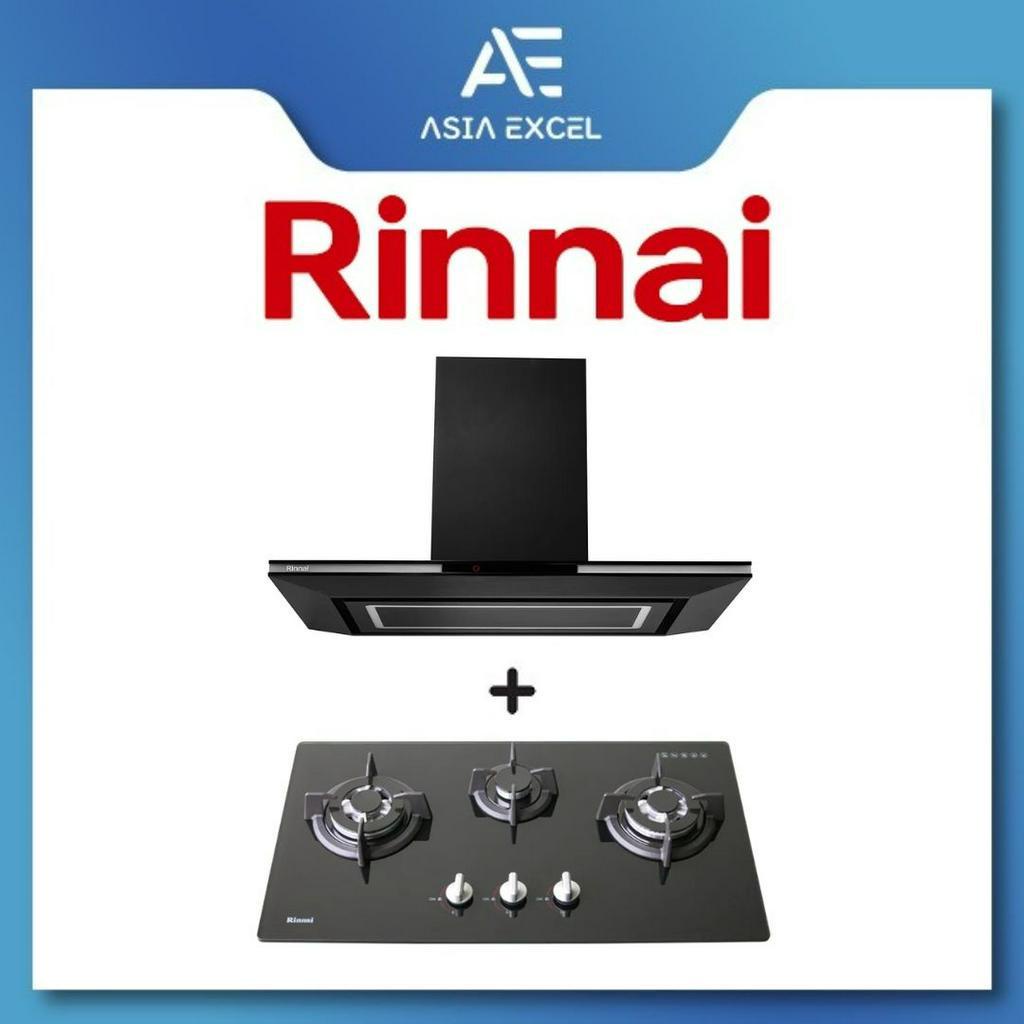 RINNAI RH-C1059-PBR 90CM CHIMNEY HOOD + RINNAI RB-7303S-GBSM 3 BURNER GLASS HOB WITH SAFETY ...